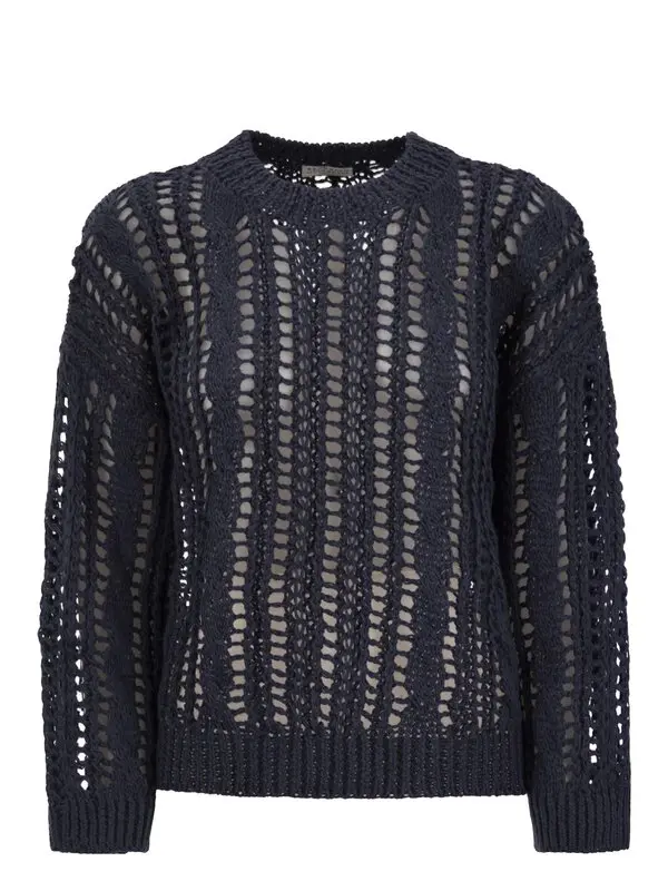Brunello Cucinelli Crewneck Open Knit Jumper - Black