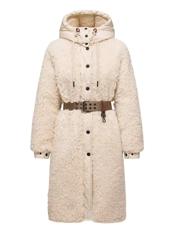 Moncler Blavet Teddy Hooded Long Down Jacket - White