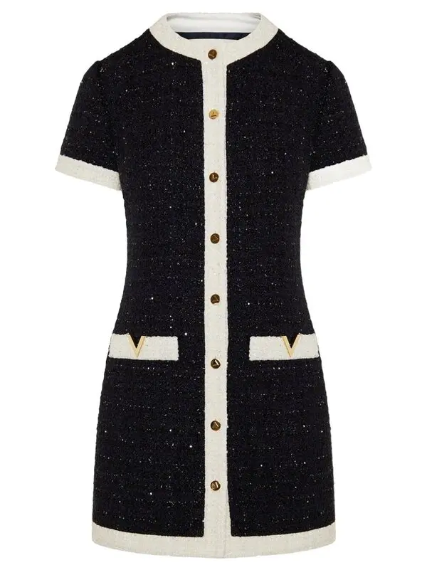 Valentino Garavani Sequin Embellished Tweed Mini Dress - Black