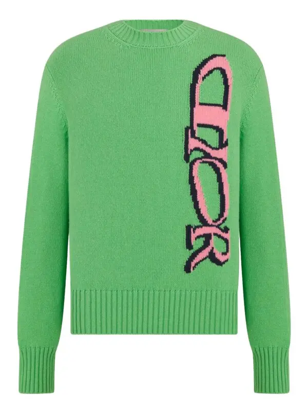 Dior Logo Intarsia Knit Sweater - Green