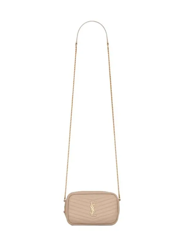 Saint Laurent Lou Mini Bag In Quilted Shiny Leather - Dark Beige