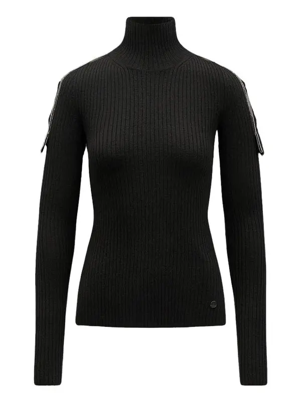 Moncler High-neck Ribbed Jumper With Embellished Shoulders - Black