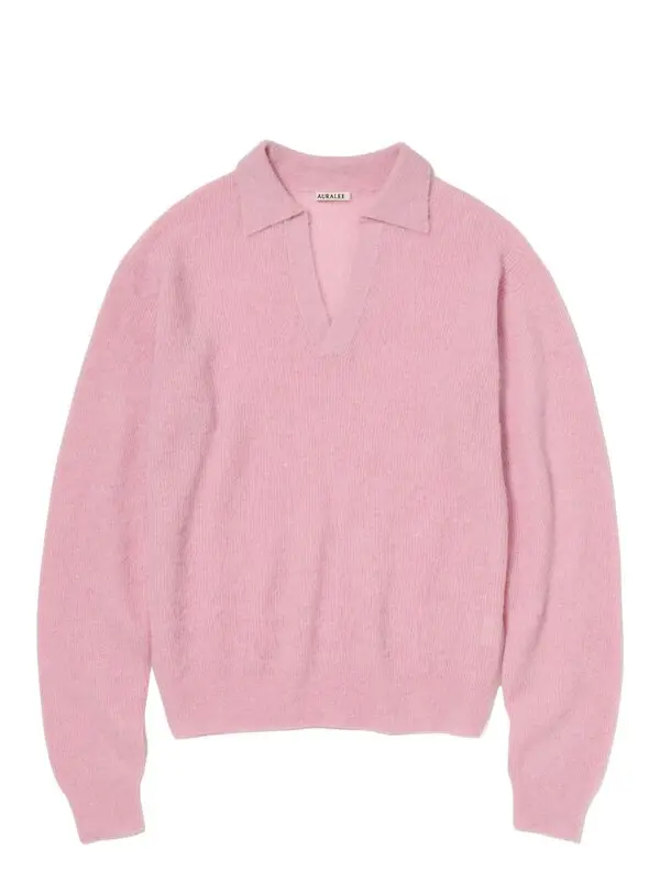 Auralee Open Collar Knitted Sweater In Baby Suri Alpaca - Pink