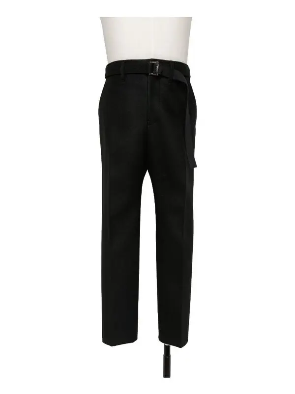 Sacai Belted Straight Leg Wool Trousers - Black