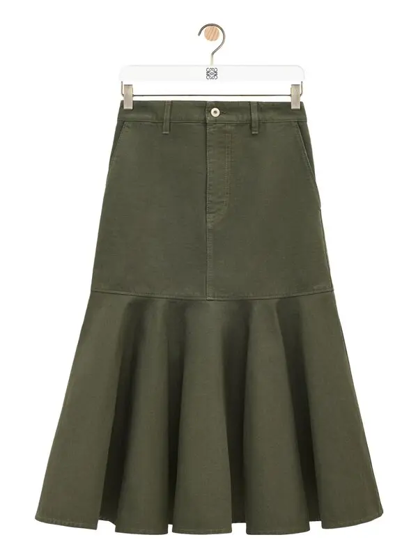Loewe Flared Hem Midi Skirt - Khaki Green