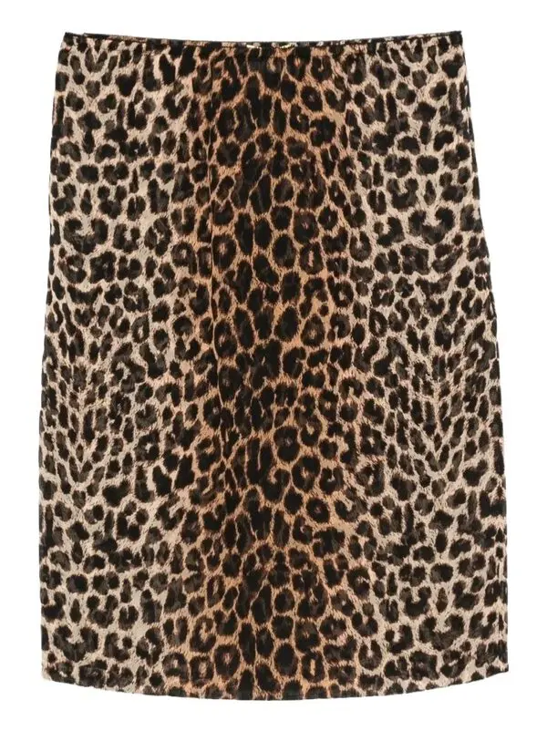 Saint Laurent Mid-rise Leopard Print Midi Skirt - Black