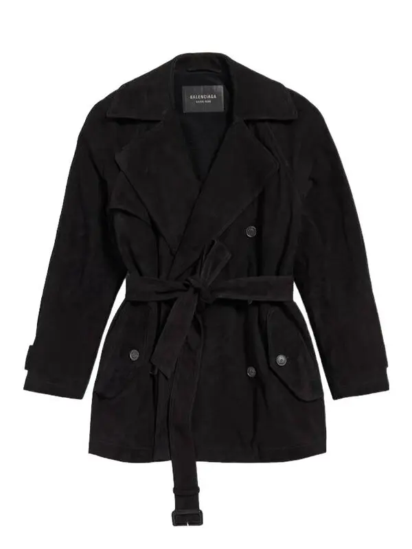 Balenciaga Cocoon Belted Short Trench Coat - Black