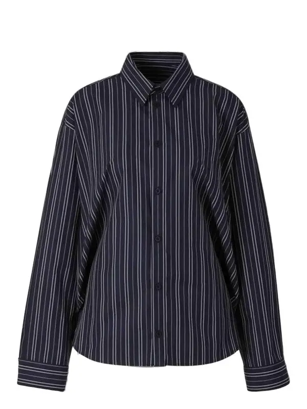 Balenciaga Pinstriped Long-sleeve Shirt With Lapel Collar - Black
