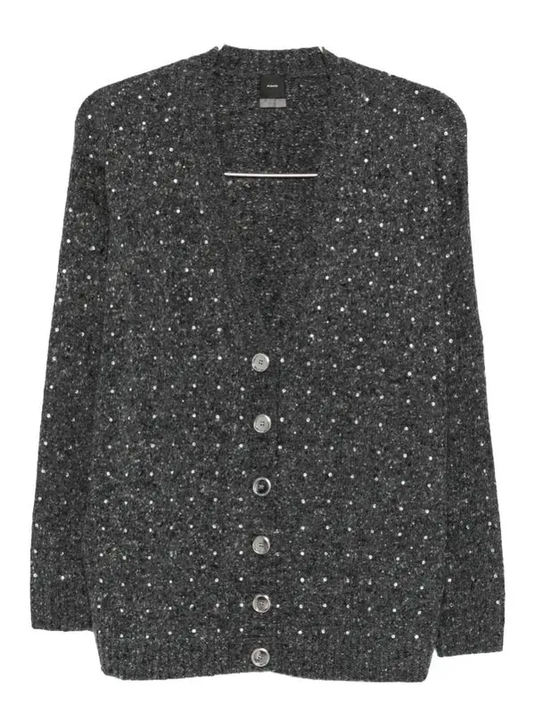Pinko Sequin Embellished V-neck Knitted Cardigan - Black