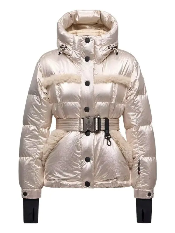 Moncler Mondim Metallic Hooded Down Ski Jacket With Shearling Trim - Faint Golden