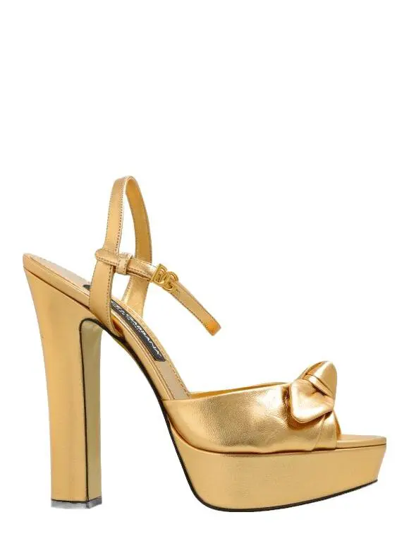 Dolce & Gabbana 115mm Leather Heeled Platform Sandals - Golden