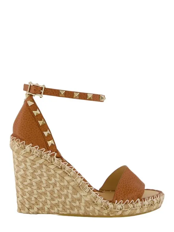 Valentino Garavani Rockstud Open Toe Wedge Sandals - Camel