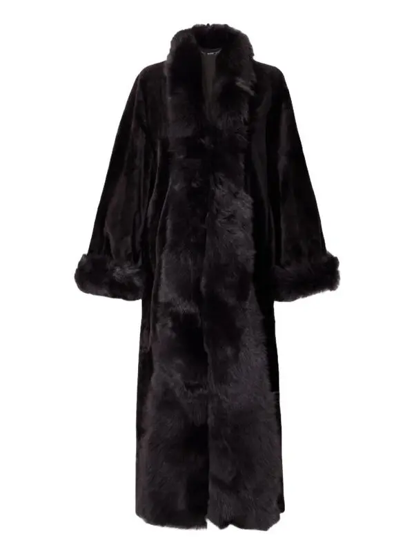 Nour Hammour Long-sleeved Fur Coat - Black