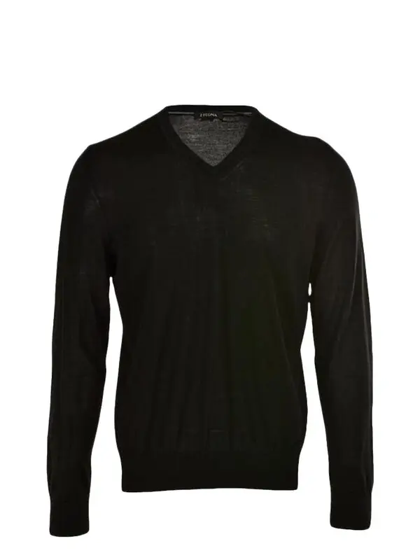 Zegna V-neck Woolen Pullover - Black
