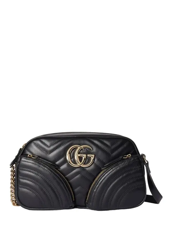 Gucci Logo Plaque Quilted Shoulder Bag - Black