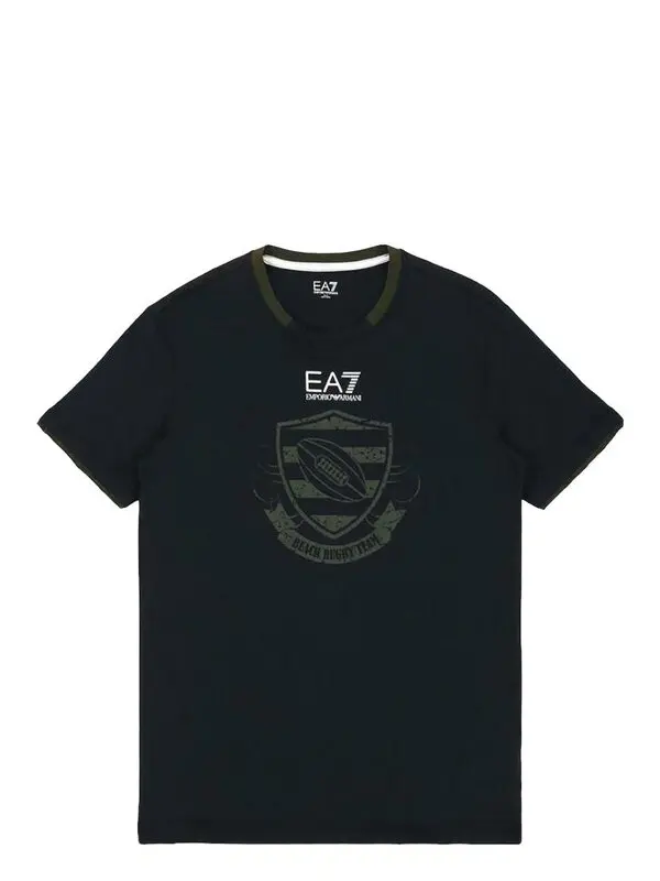 EA7 Logo Round-necked T-shirt - Black