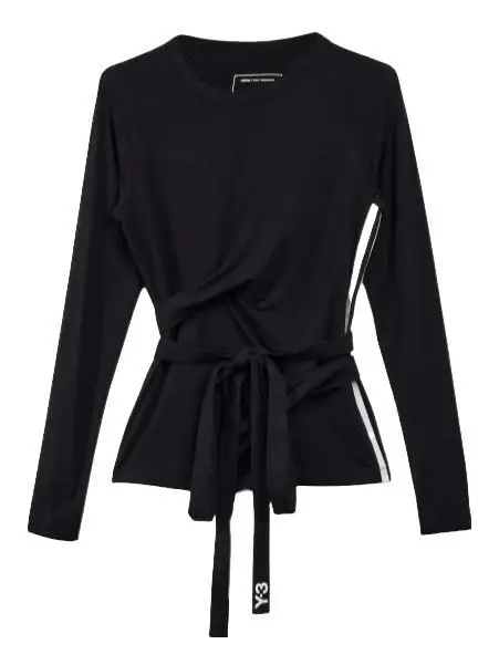 Y3 Long Sleeve Wrap T-shirt With Designer Logo - Black
