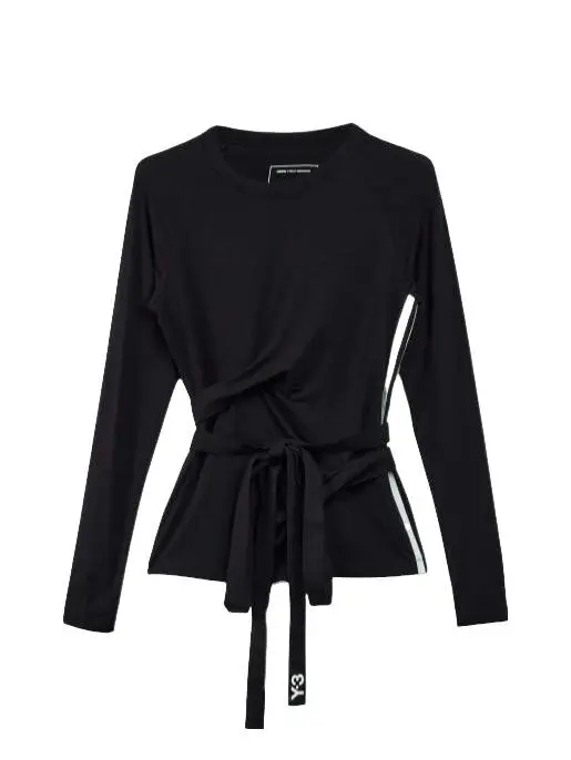 Y3 Long Sleeve Wrap T-shirt With Designer Logo - Black