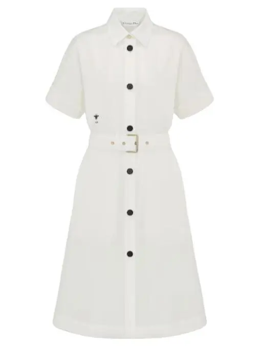 Dior Belted Shirtdress With Bee Embroidery - Off White