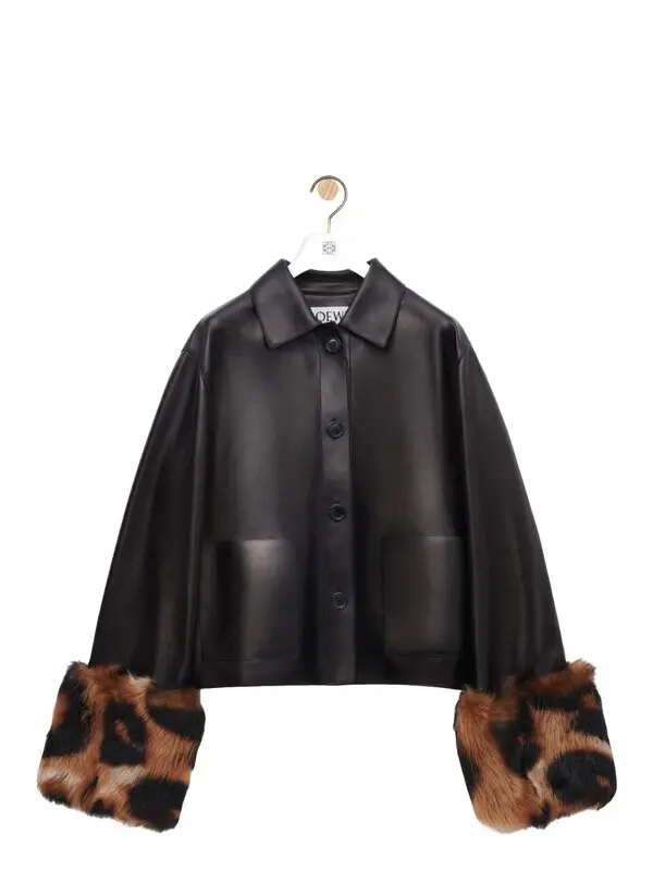 Loewe Leather Jacket With Fur Cuffs - Black