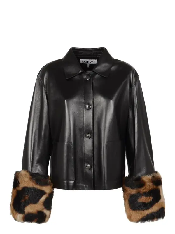 Loewe Leather Jacket With Fur Cuffs - Black