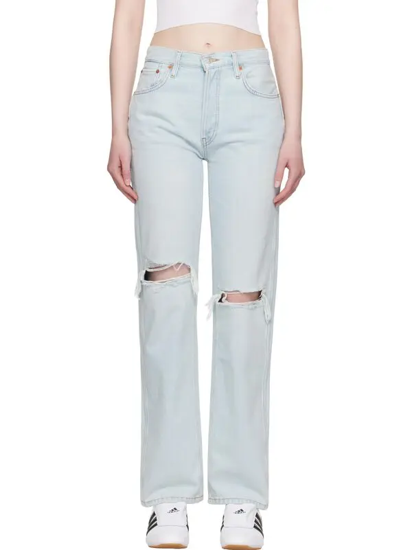 RE/DONE Blue High Rise Loose Jeans - White