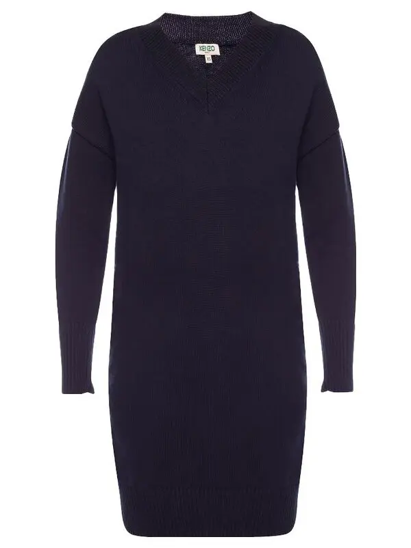 Kenzo Navy Blue Logo Knitted Dress - Black