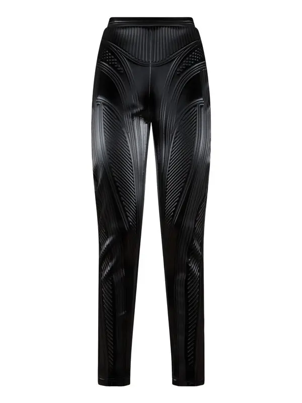MUGLER Stripe-embossed High-waisted Leggings - Black