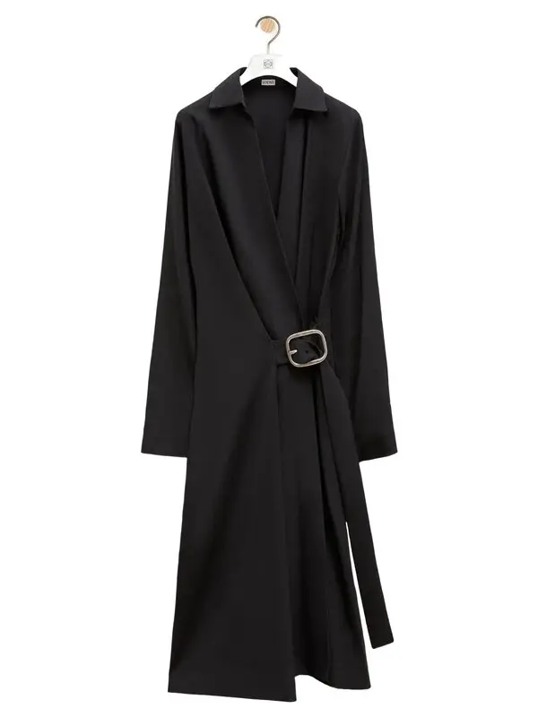 Loewe Belted Midi Dress With Asymmetrical Silhouette - Black