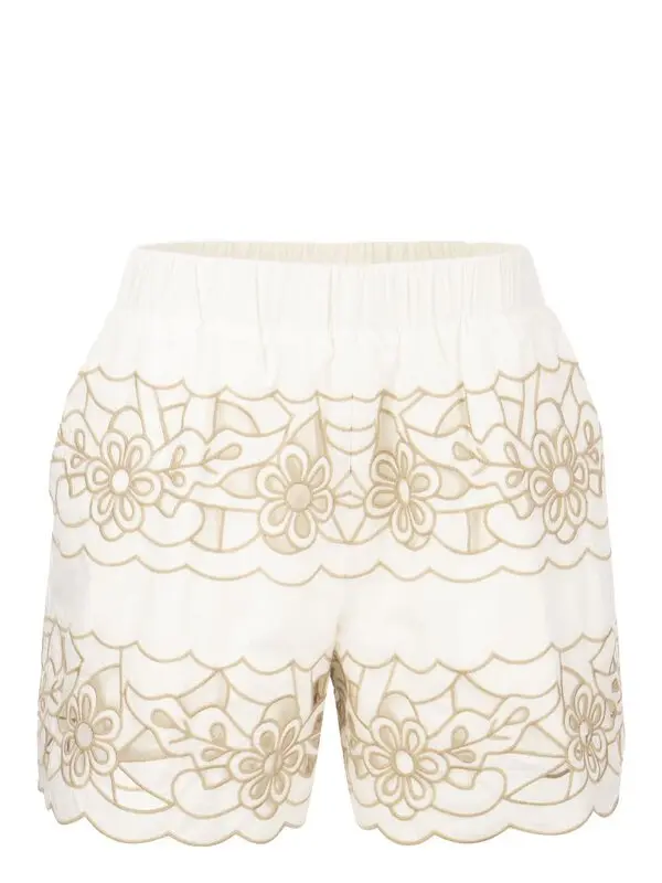 Red Valentino Floral Cut-out Embroidered Shorts - White