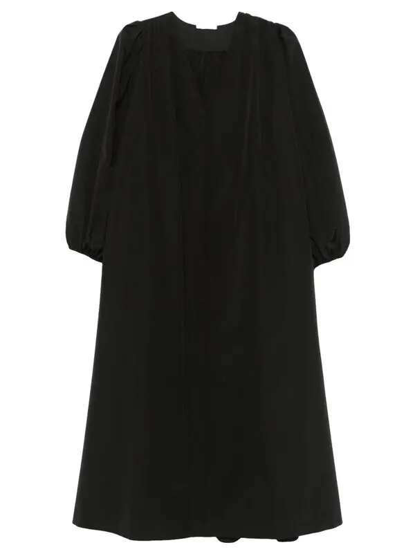 THE ROW Beauvoir V-neck Midi Dress With Balloon Sleeves And Pockets - Black