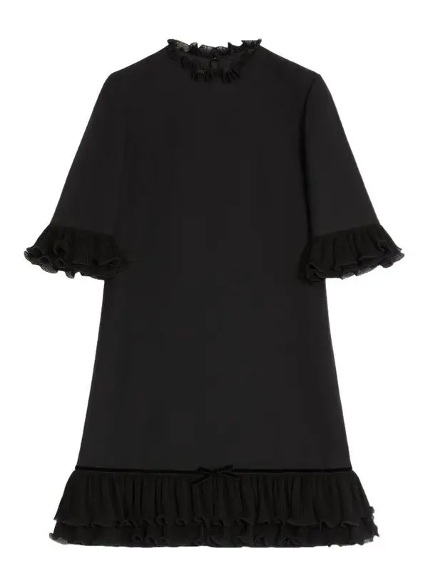 Valentino Garavani Crepe Couture Short Dress With Ruffle Detailing - Black
