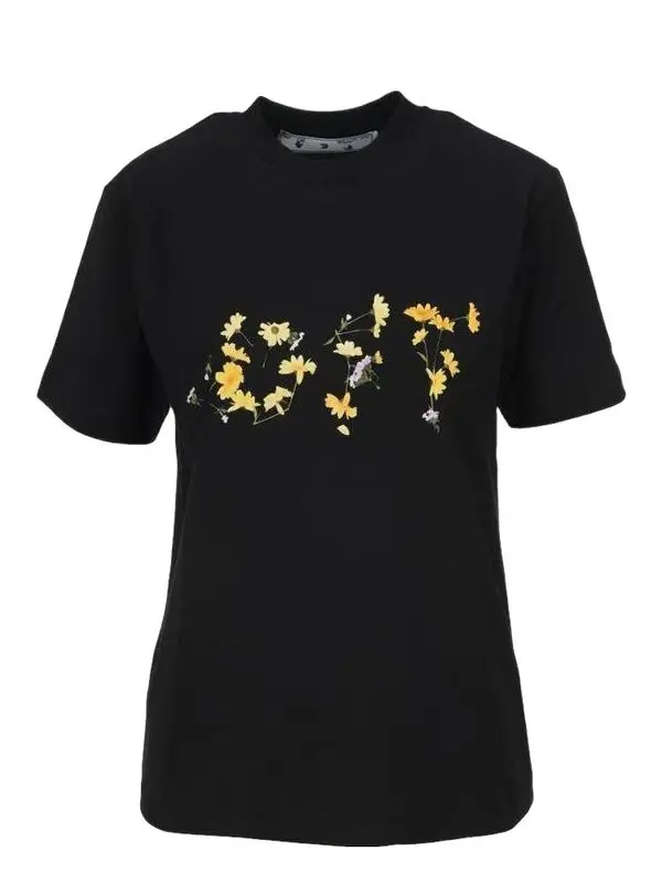 Off-White Floral Logo Print T-shirt - Black