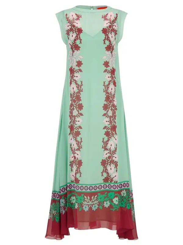 La DoubleJ Floral Silk Midi Dress - Green