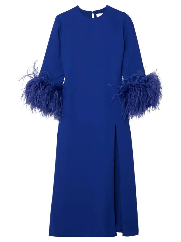 16Arlington Long Sleeve Feather Trim Dress - Blue