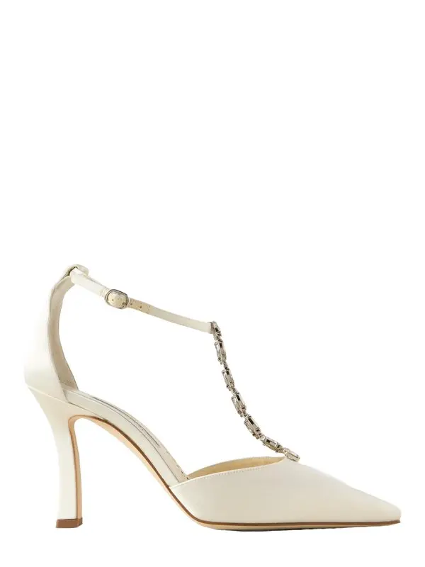 Manolo Blahnik Molara 105 Crystal-embellished Satin Pumps - Nude
