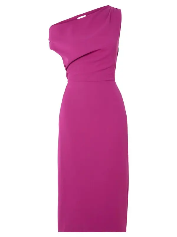 16Arlington One-shoulder Midi Dress With Pleated Detail - Pink