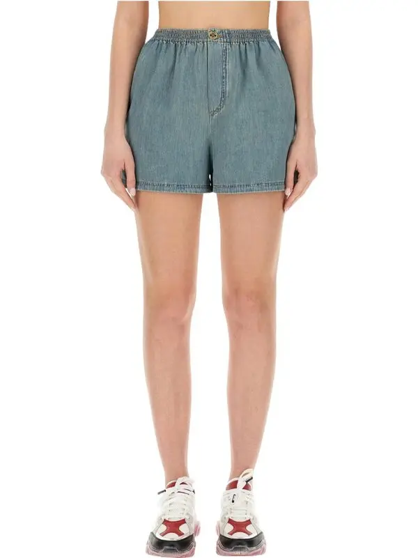 Moschino Elastic Waist Denim Shorts - Blue