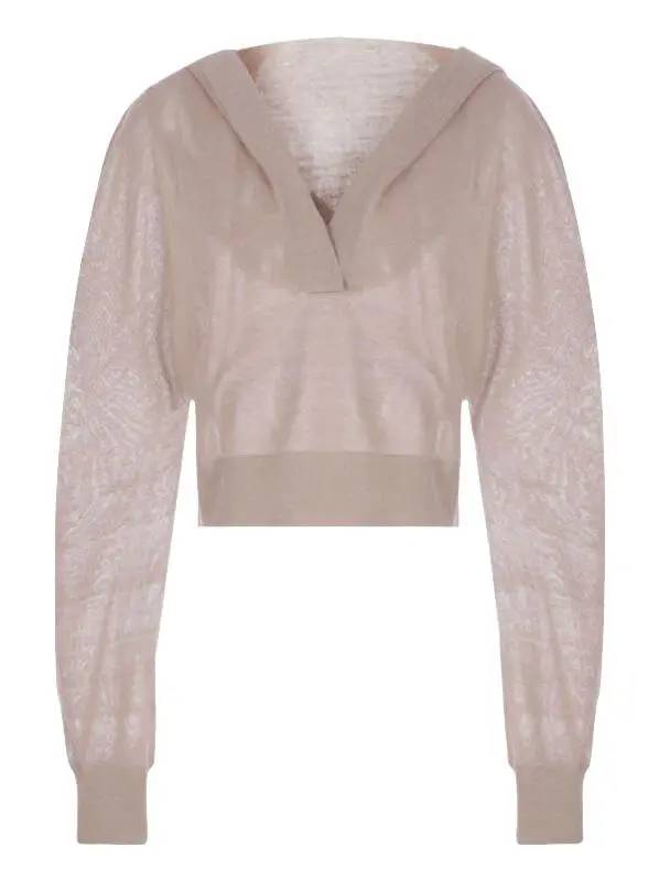 Alaïa Cropped Hooded Sweater - Nude