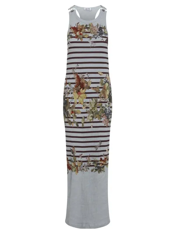 JEAN PAUL GAULTIER Striped Floral Print Maxi Dress - Gray