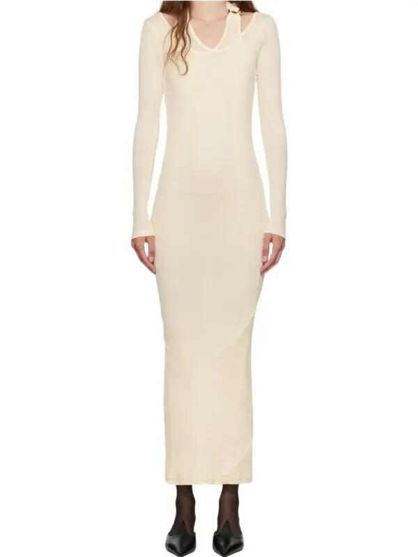 JEAN PAUL GAULTIER Ribbed Twisted Double Layer Maxi Dress - Nude