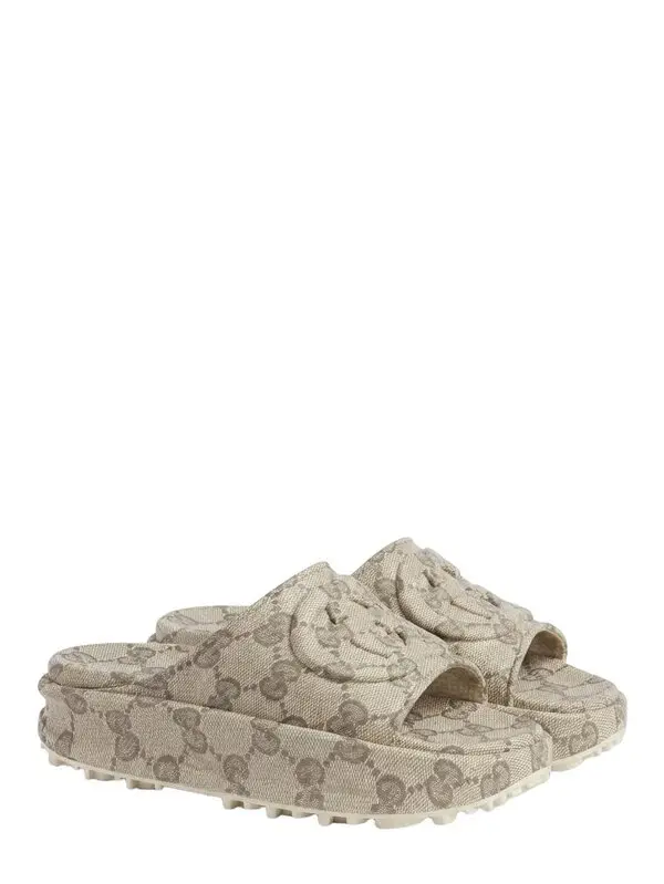 Gucci Monogram Motif Platform Slides - Nude