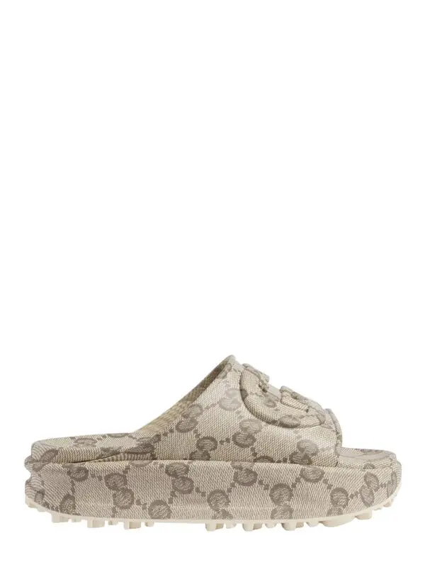 Gucci Monogram Motif Platform Slides - Nude