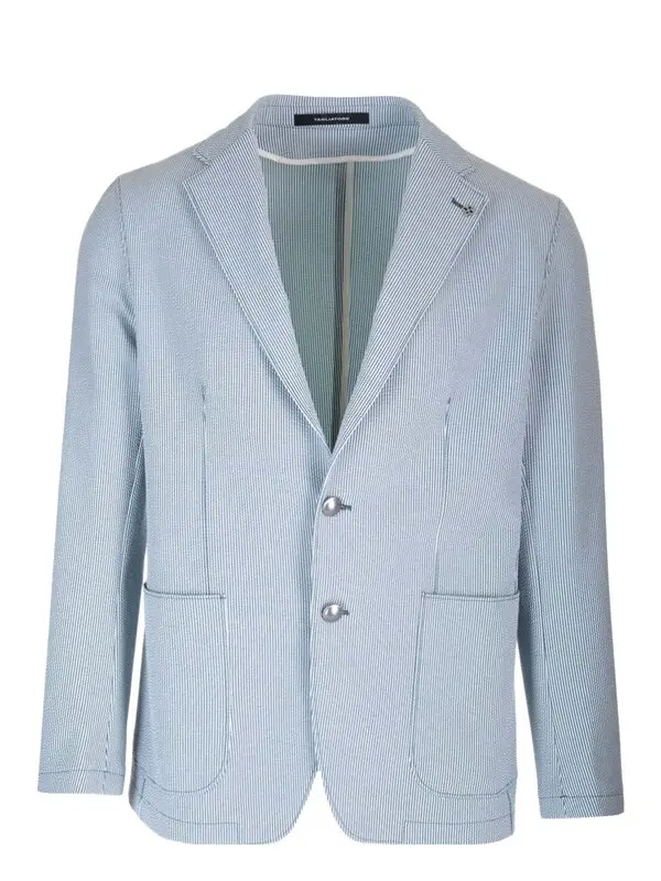 Tagliatore Long-sleeved Vertical Striped Suit Coat - Blue