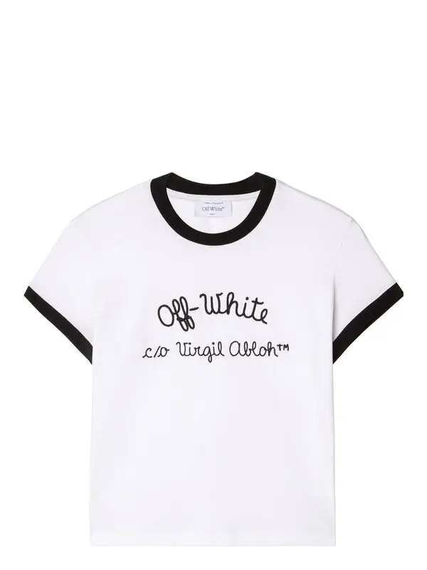 Off-White Embr Script Type" Fitted T-shirt - White