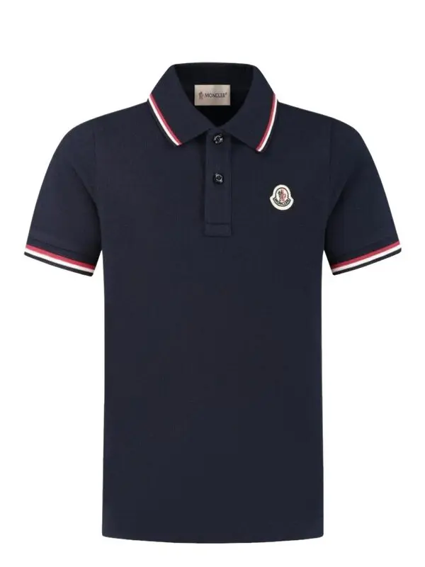 Moncler Logo Patch Strip-trim Polo Shirt - Midnight Blue
