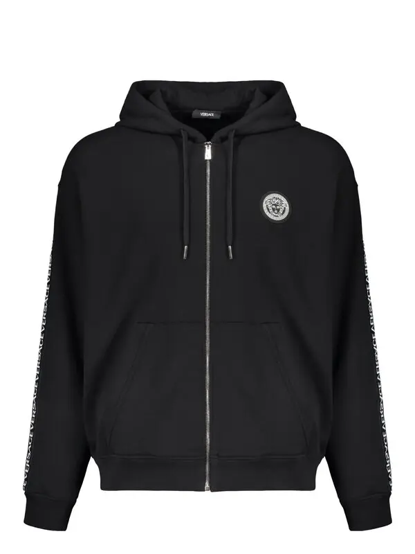 Versace Zip-up Drawstring Hoodie With Medusa Emblem - Black
