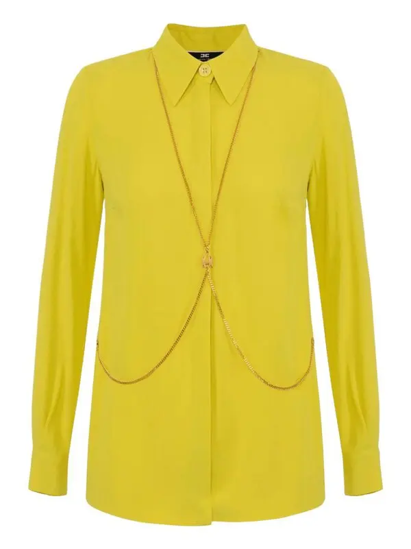 Elisabetta Franchi Long-sleeved Shirt With Metal Chain Detail - Yellow