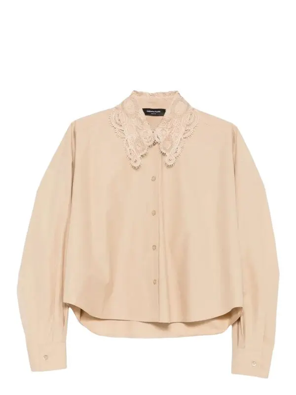 Fabiana Filippi Long Sleeve Shirt With Lace Collar - Beige