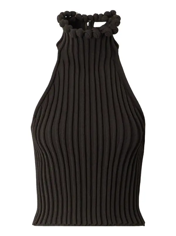 Alaïa Ribbed Knit Cropped Top - Black